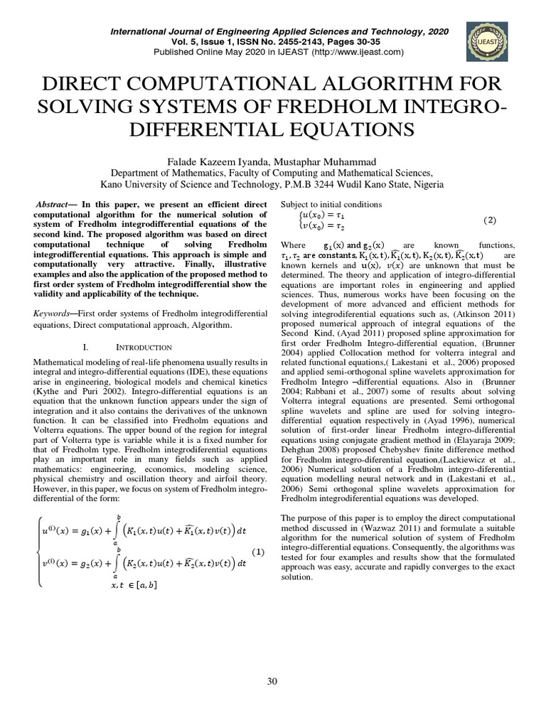 Solving Systems of Fredholm Integro-Differential Equations with a Direct Computational Algorithm ...