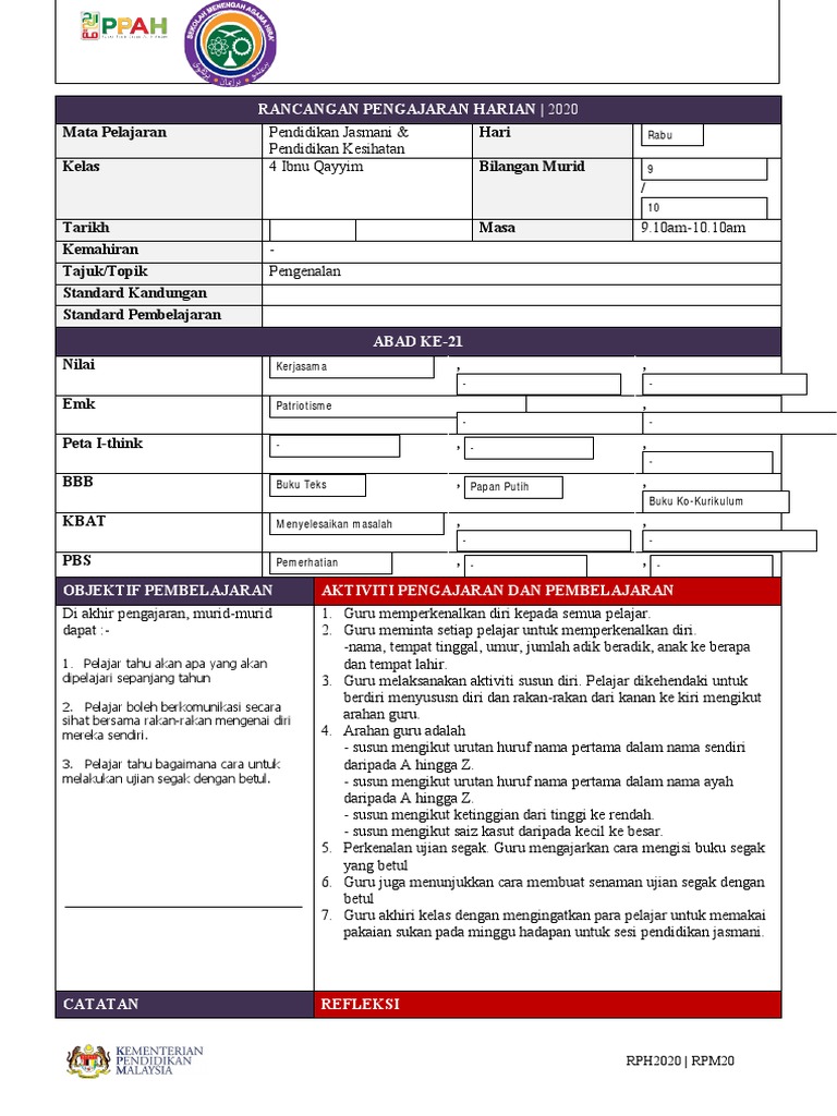 RPH PJPK Tingkatan 4 Sample | PDF
