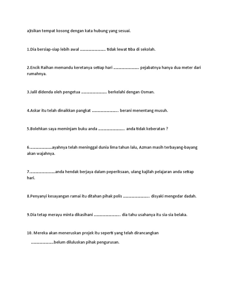 Soalan Latihan Kata Tugas | PDF