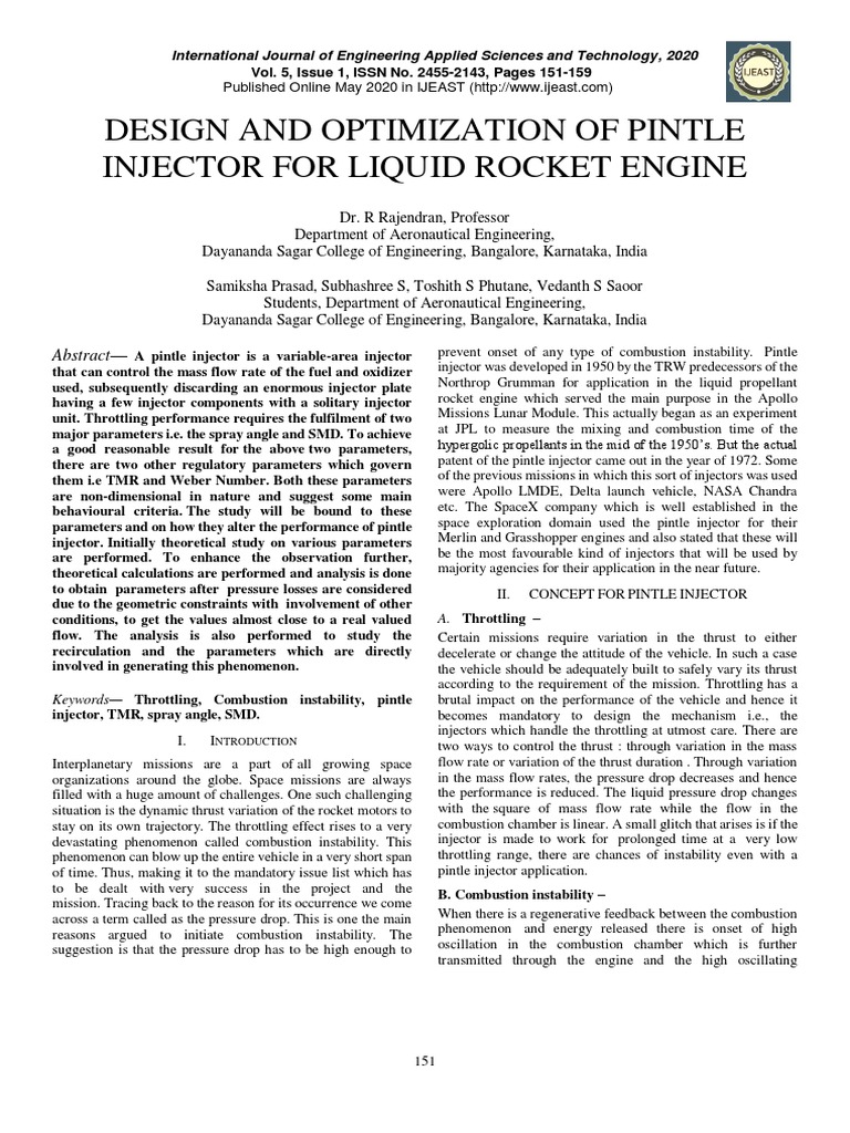 Design and Optimization of Pintle Injector For Liquid Rocket Engine ...
