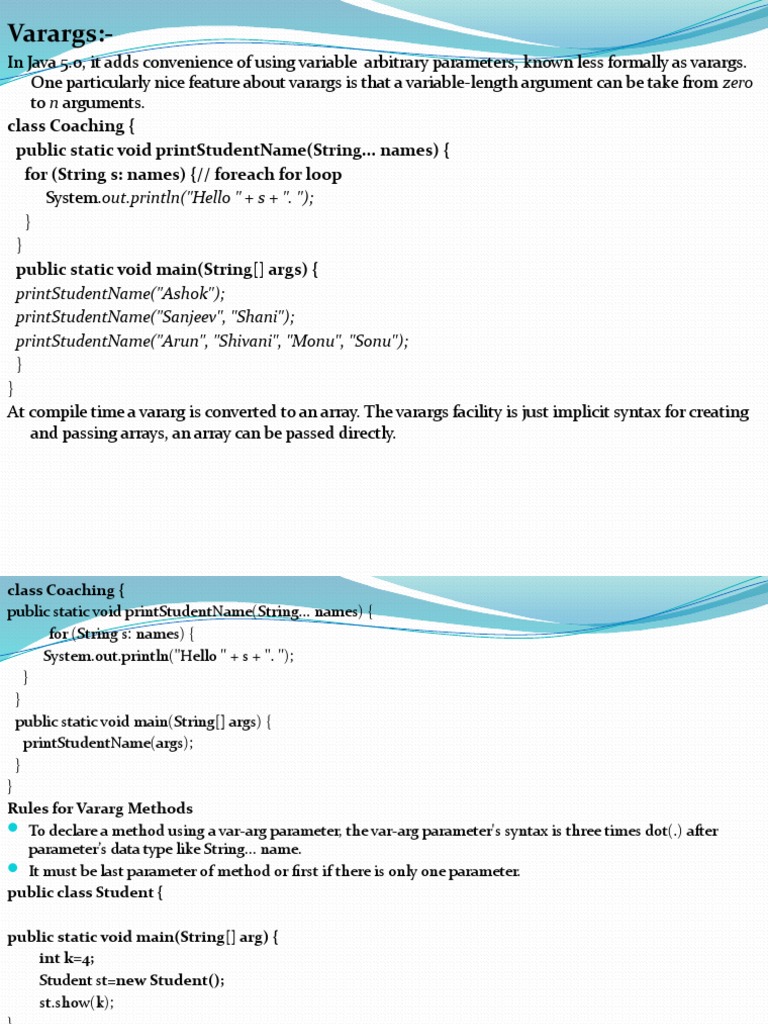 Varargs Class Coaching Pdf Class Computer Programming Method Computer Programming