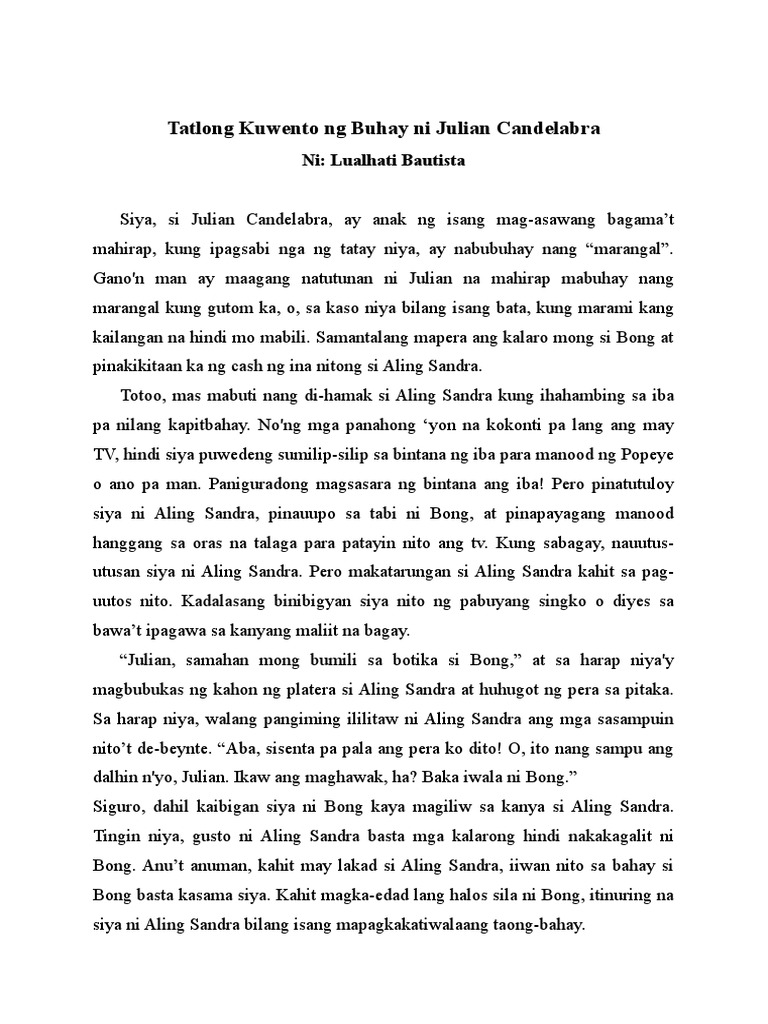 Tatlong Kuwento NG Buhay Ni Julian Candelabra-KUWENTO | PDF Tatlong Kuwento NG Buhay Ni Julian Candelabra-KUWENTO | PDF