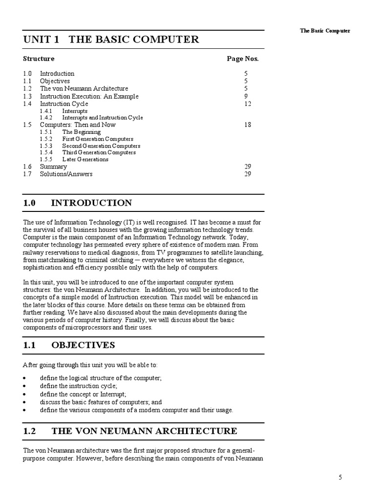Unit 1 The Basic Computer: Structure Page Nos | PDF | Central Processing Unit | Computer Data ...