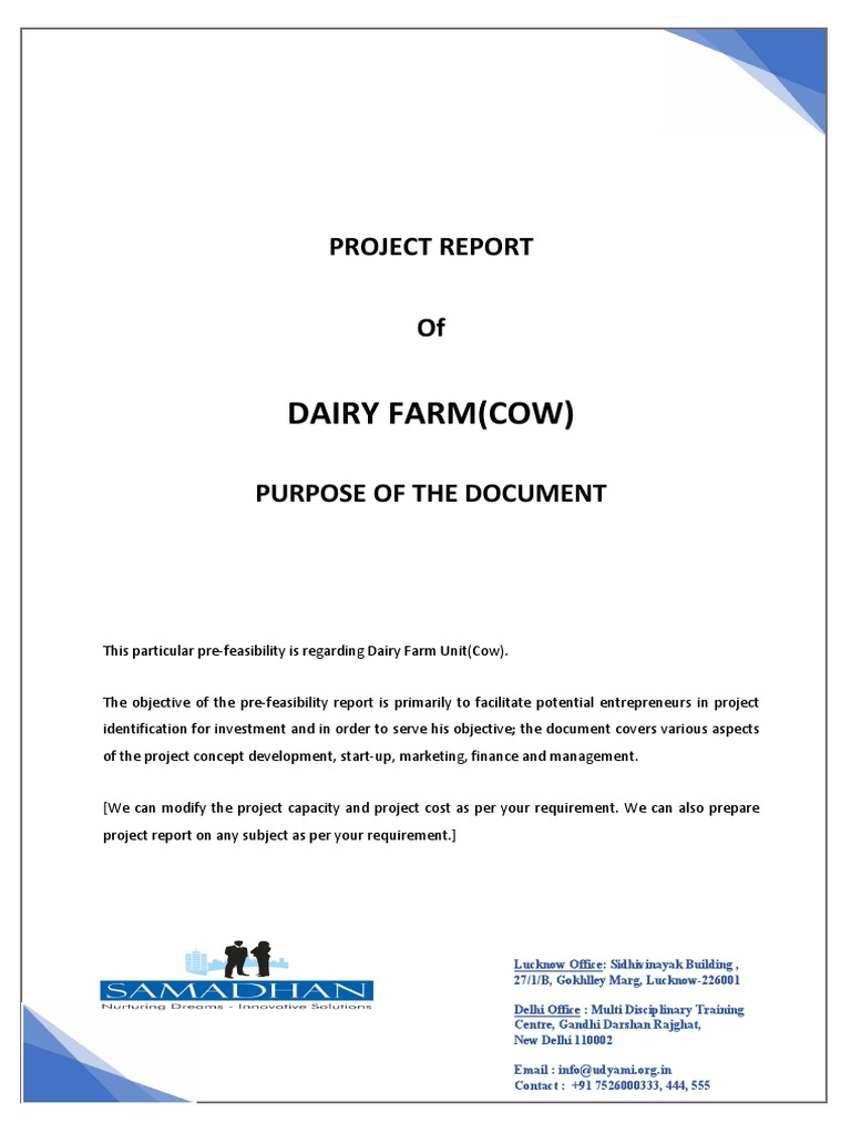 Dairy Farm (Cow) : Project Report of | PDF | Dairy Cattle | Milk