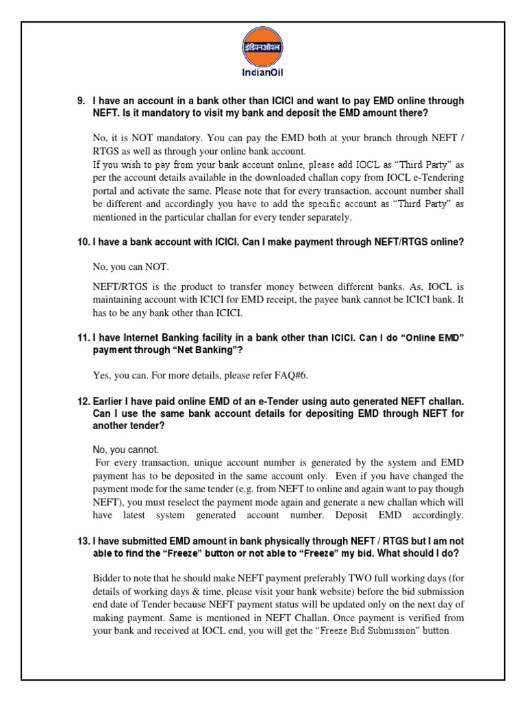 Pay EMD online through NEFT from other bank | PDF