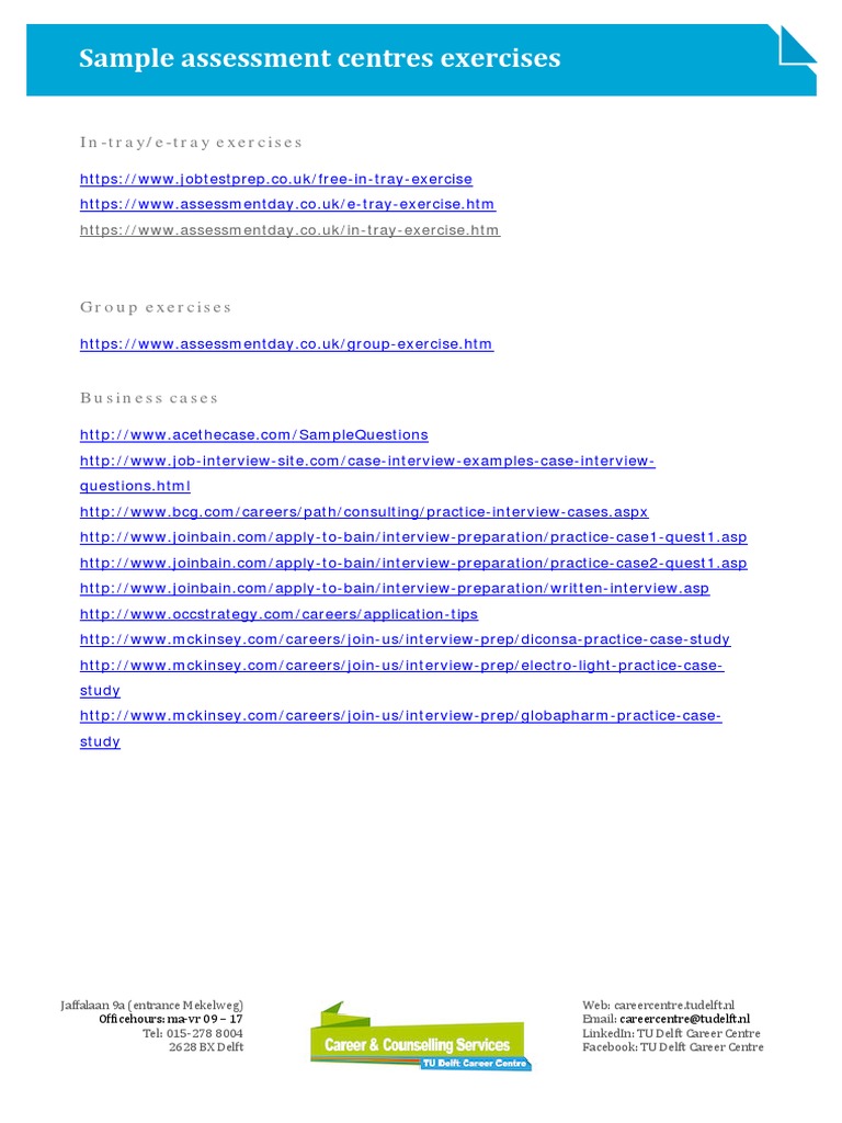 Sample Assessment Centres Exercises: In-Tray/e-Tray Exercises | PDF