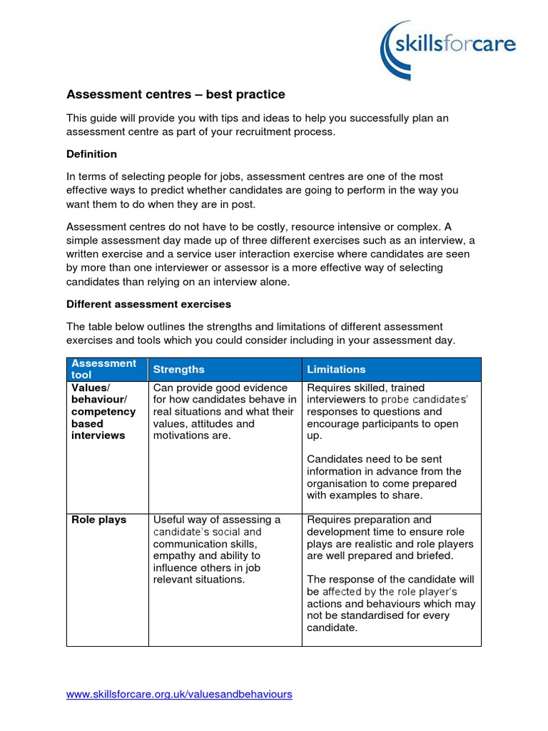 Assessment Centres - Best Practice: Assessment Tool Strengths ...