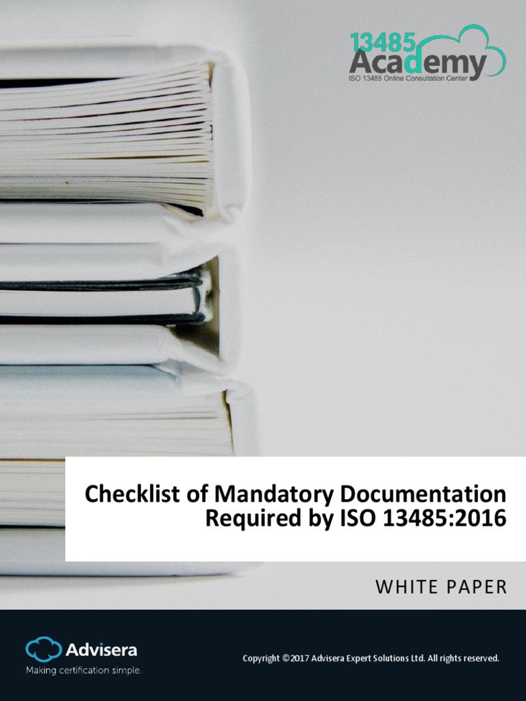 Checklist of Mandatory Documentation Required by ISO 13485:2016 | PDF ...