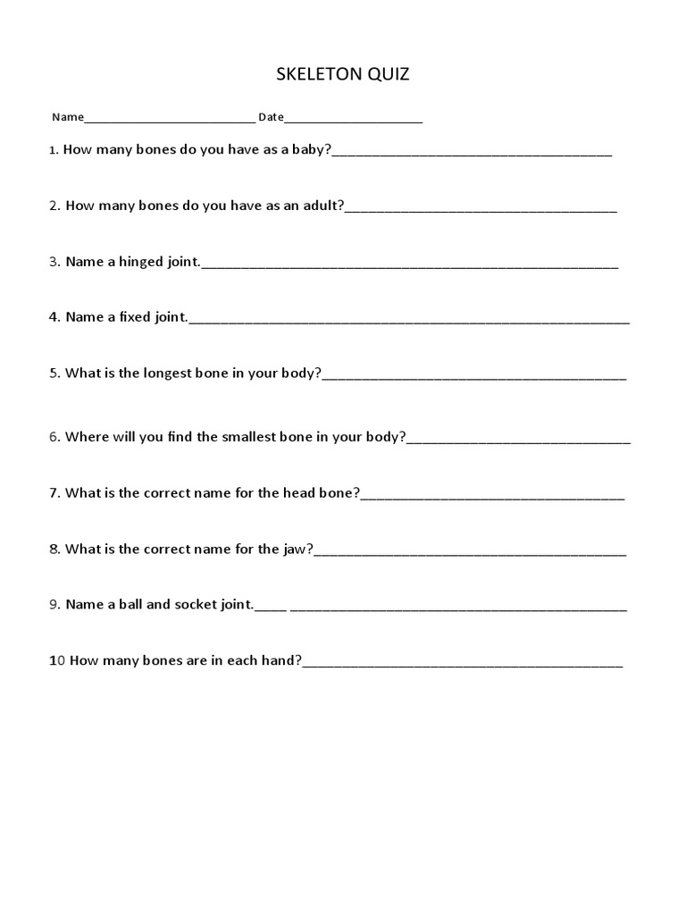 Skeleton Quiz and Who Am I Game | PDF | Wellness