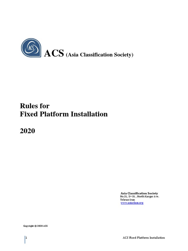 ACS Rules For Offshore Fixed Platform Installation | PDF | Safety ...