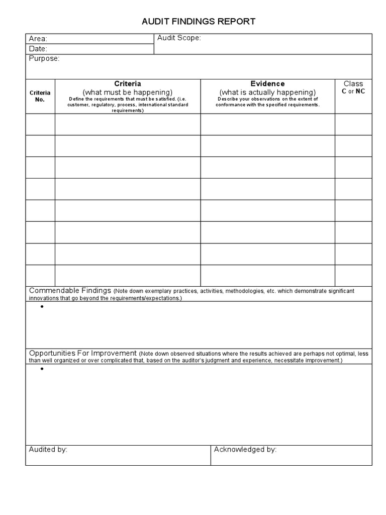 Audit Findings Report: Criteria Evidence | PDF