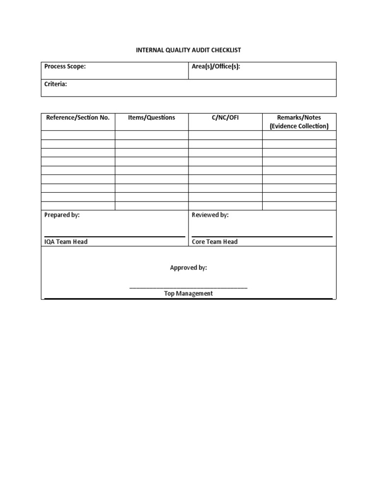 Internal Quality Audit Checklist | PDF