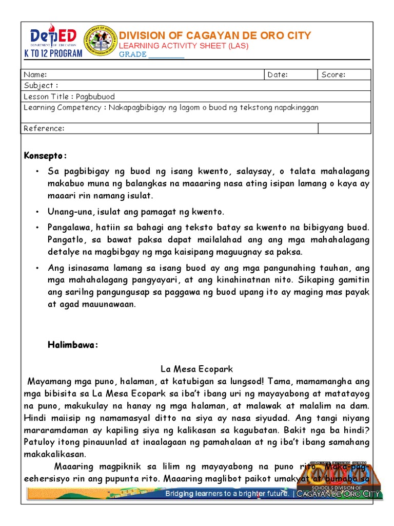 Template For Learning Activity Sheets | PDF