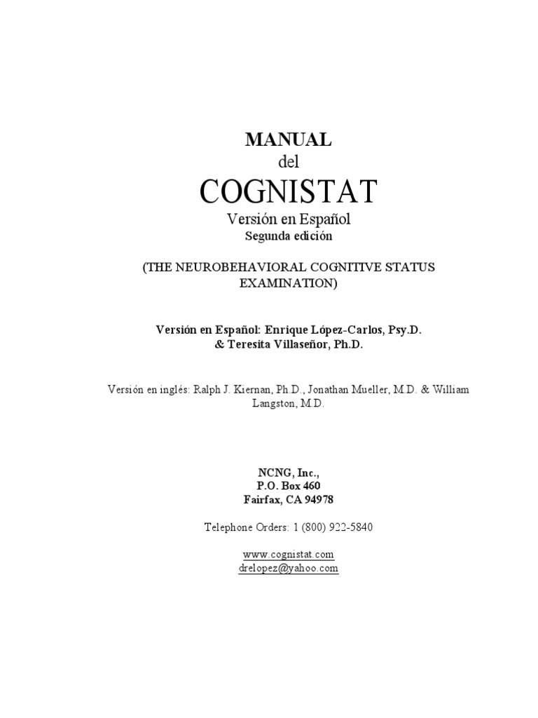 Cognistat Manual 2006 | PDF | Prueba (evaluación) | Memoria