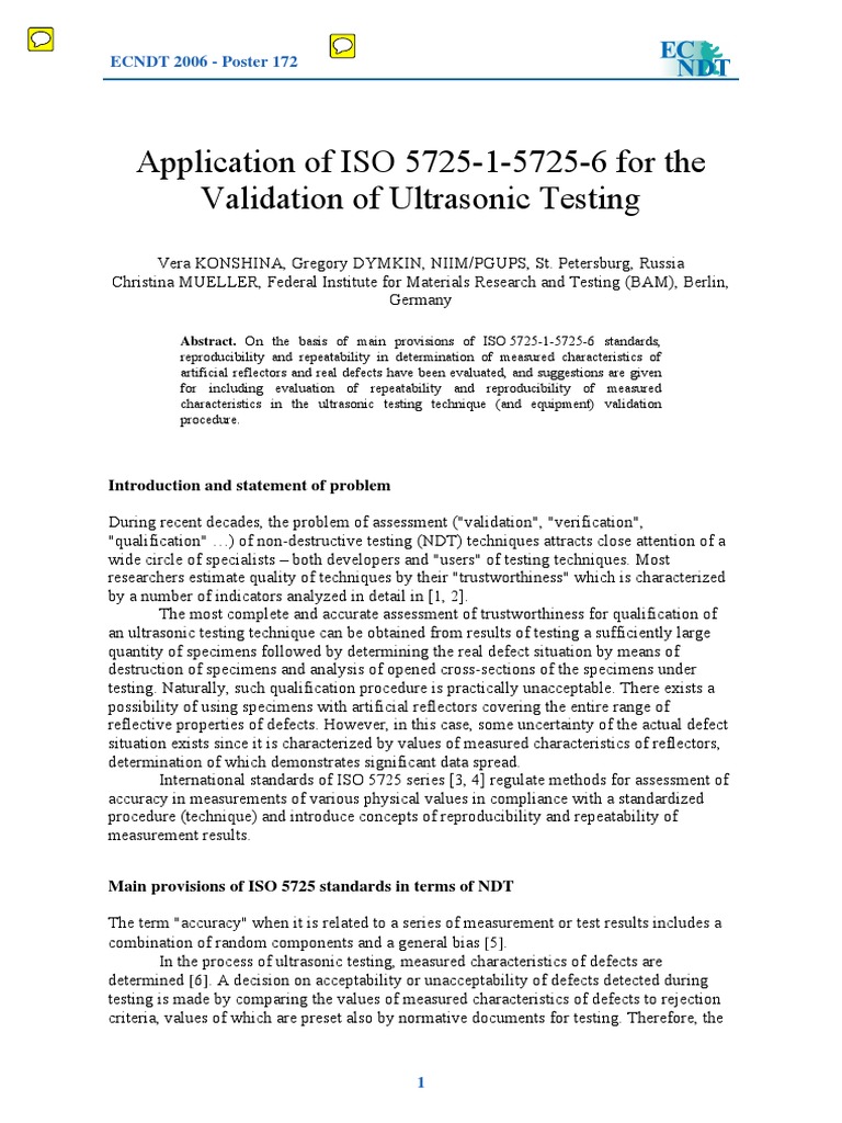 Application of ISO 5725-1-5725-6 For The Validation of Ultrasonic ...