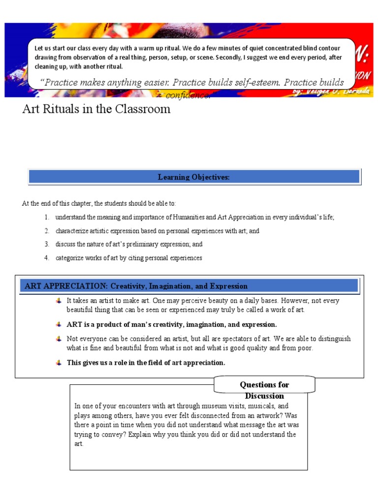 Art Rituals in The Classroom: "Practice Makes Anything Easier. Practice ...