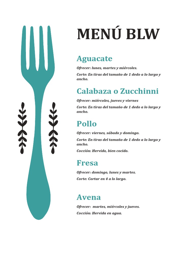 BLW Menu | PDF | Cocinando | Alimentos