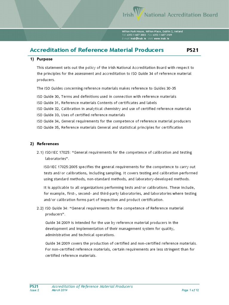 Accreditation of Reference Material Producers PS 21 | PDF | Chemistry | Physical Sciences