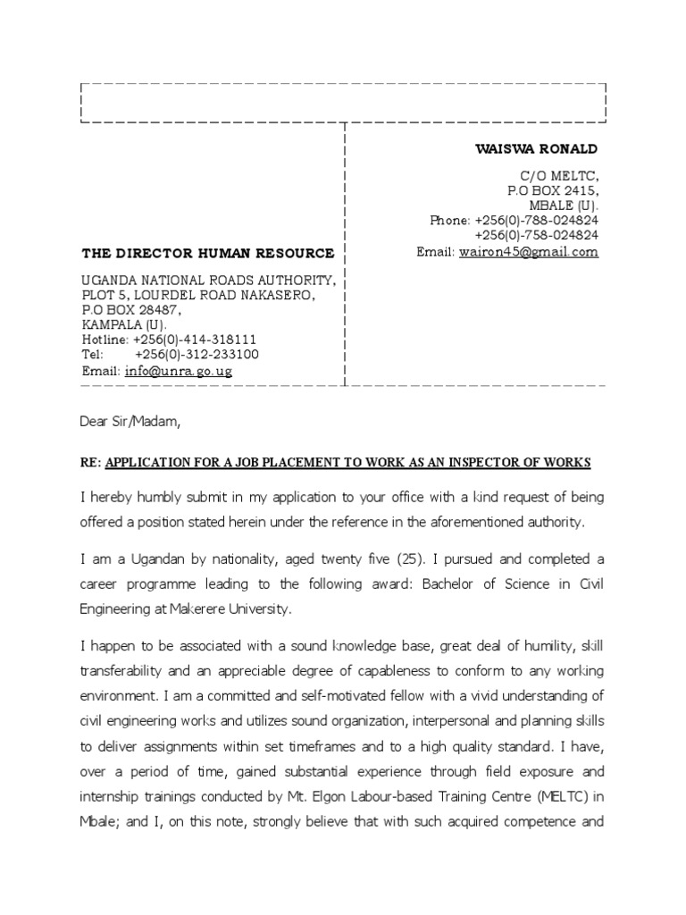 UNRA Job Application-Inspector of Works | PDF | Behavior Modification ...