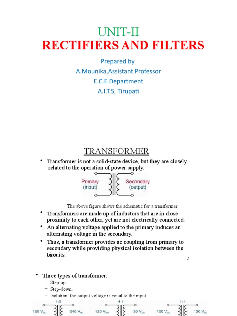 UNIT-2 Rectifiers and Filters | PDF | Rectifier | Transformer