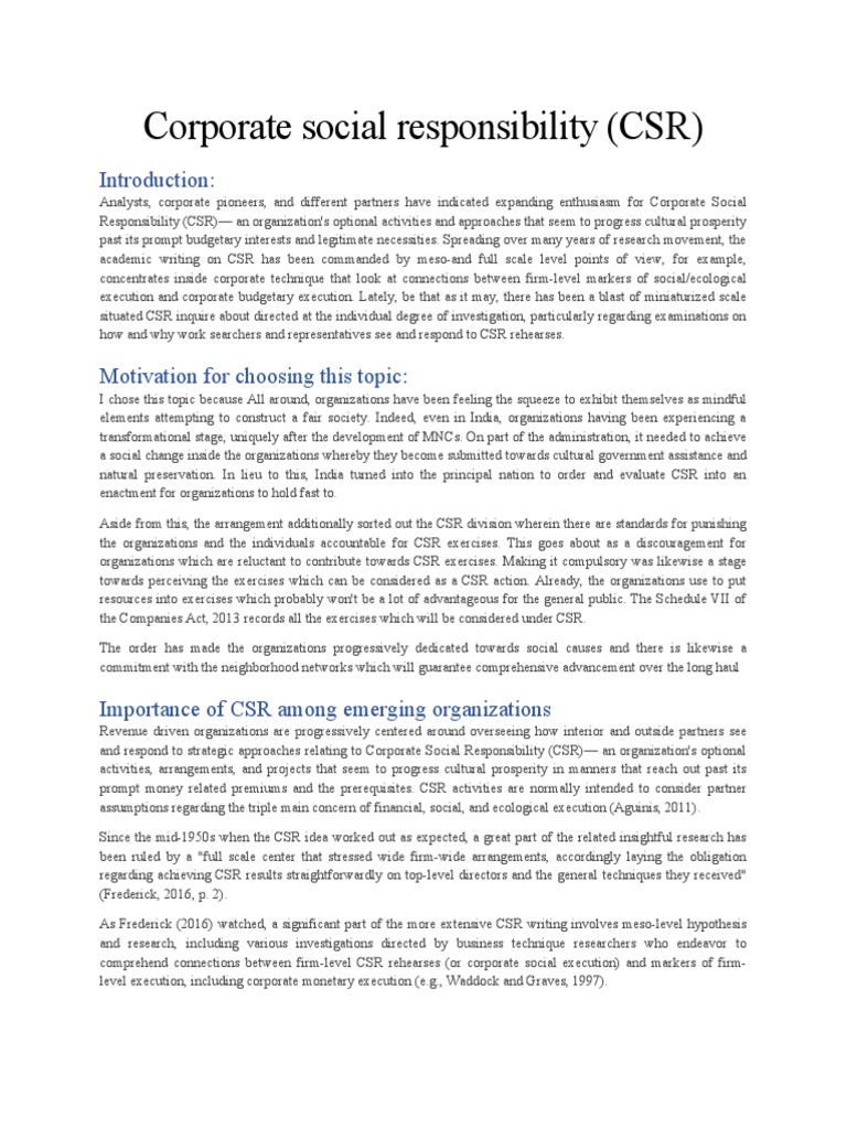 CSR: Corporate social responsibility overview | PDF | Corporate Social ...