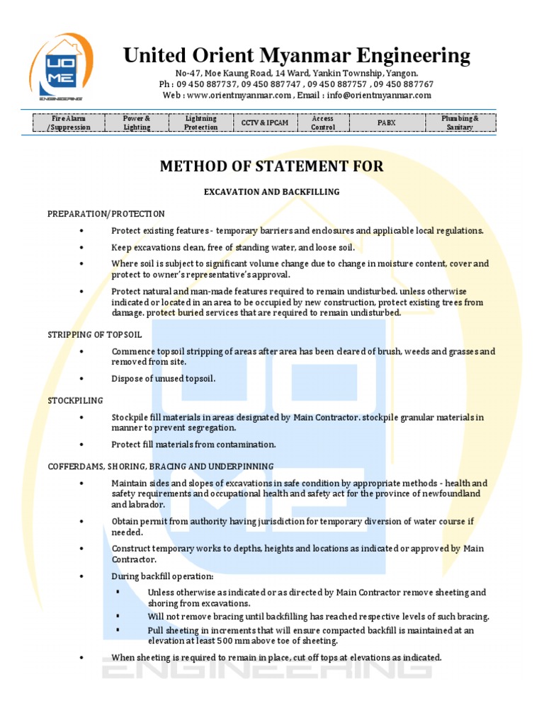Method of Statement Excavation and Backfilling | PDF | Deep Foundation | Hydrology