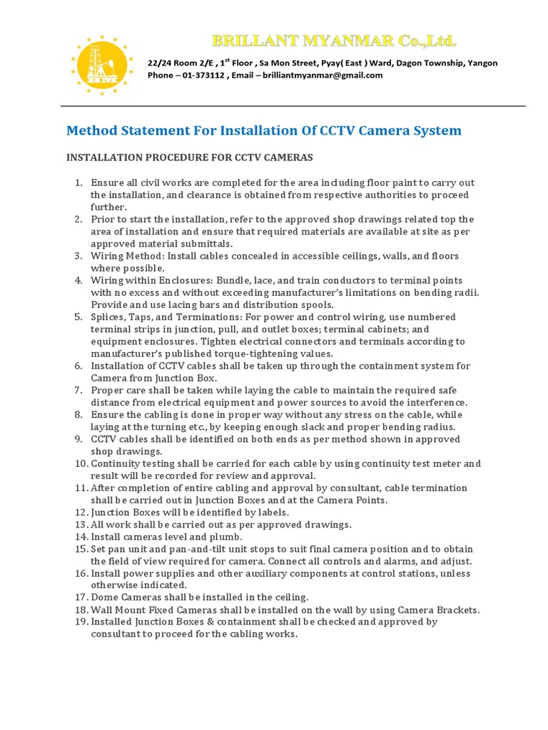 Method of Statement For ELV System | PDF | Electrical Wiring | Telephone