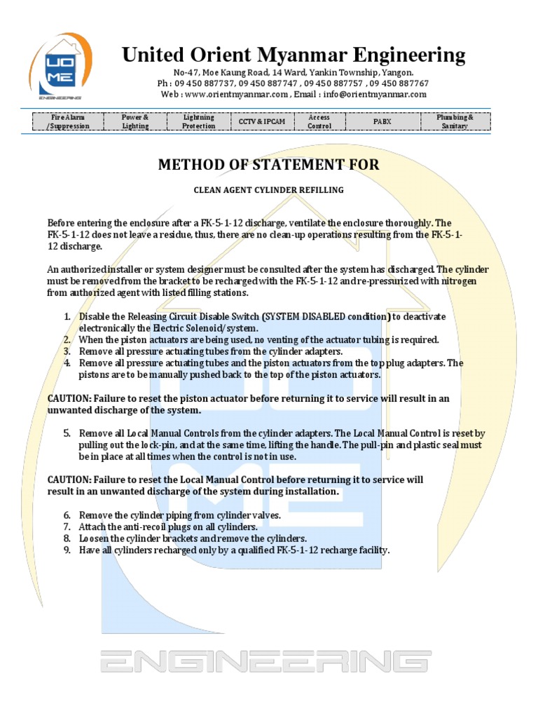 Method of Statement Novec Cylinder Refilling | PDF | Valve | Actuator