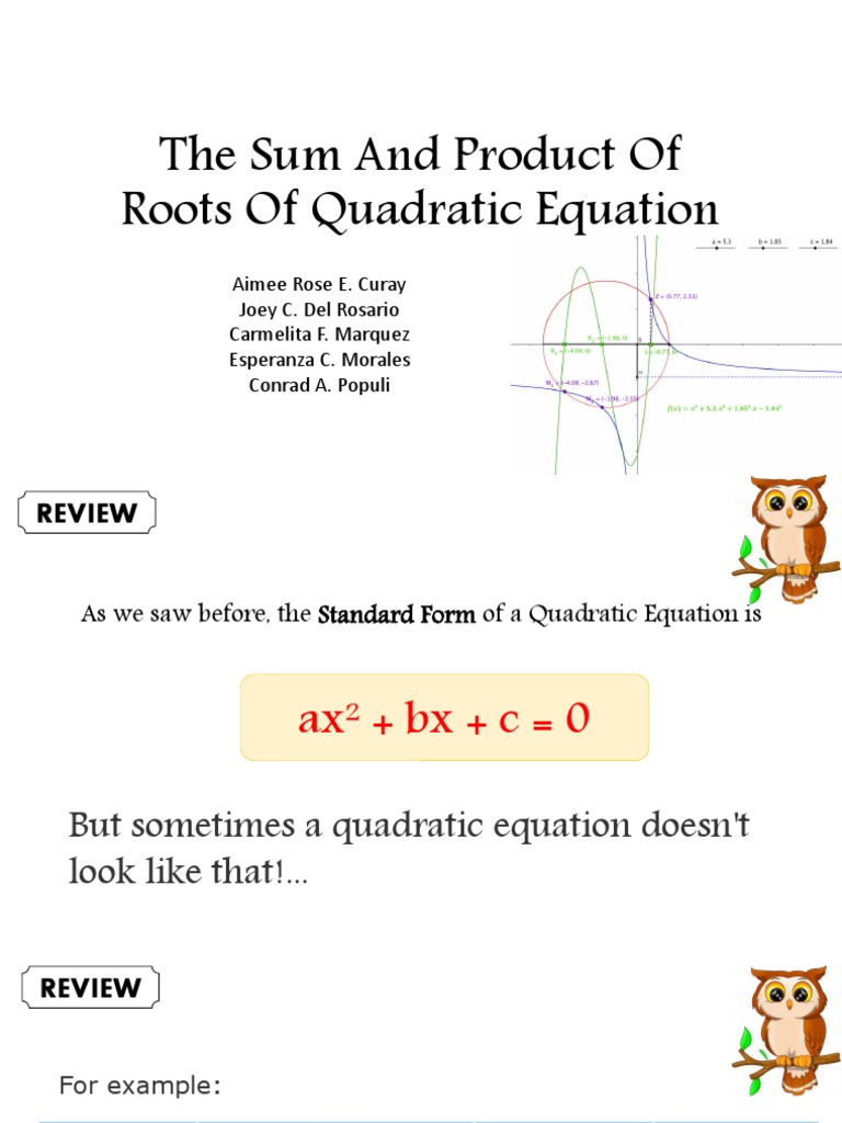 The Sum and Product of Roots (Day 3&4) | PDF | Quadratic Equation ...