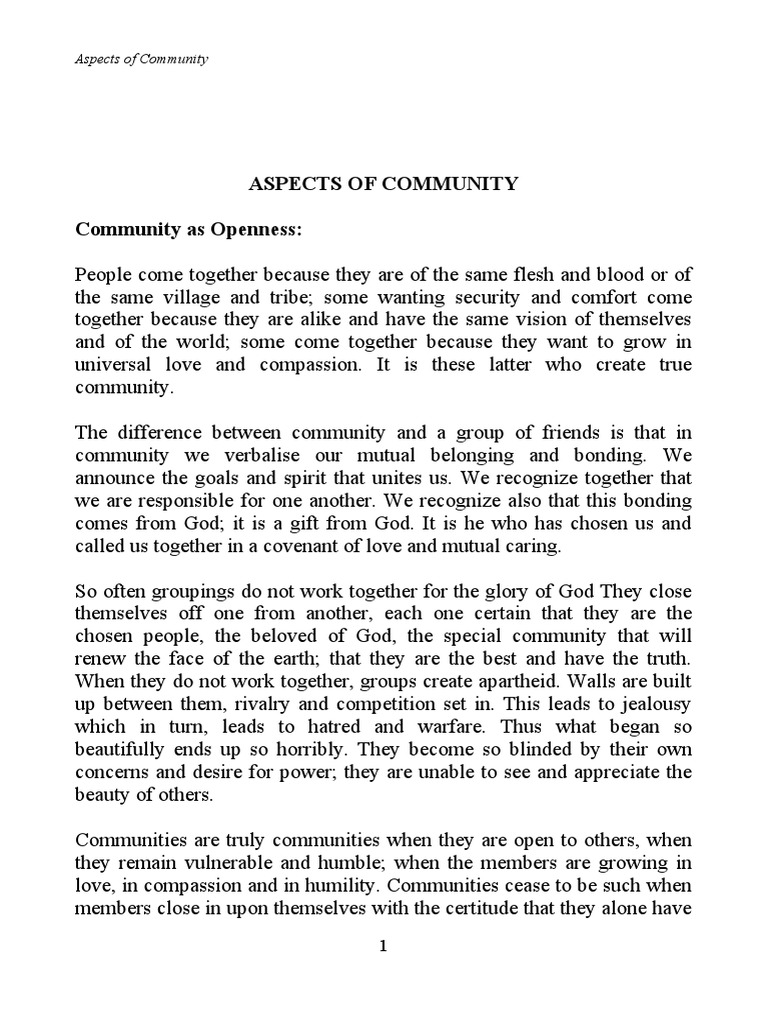 Aspects of Community Community As Openness | PDF | Forgiveness | Conscience