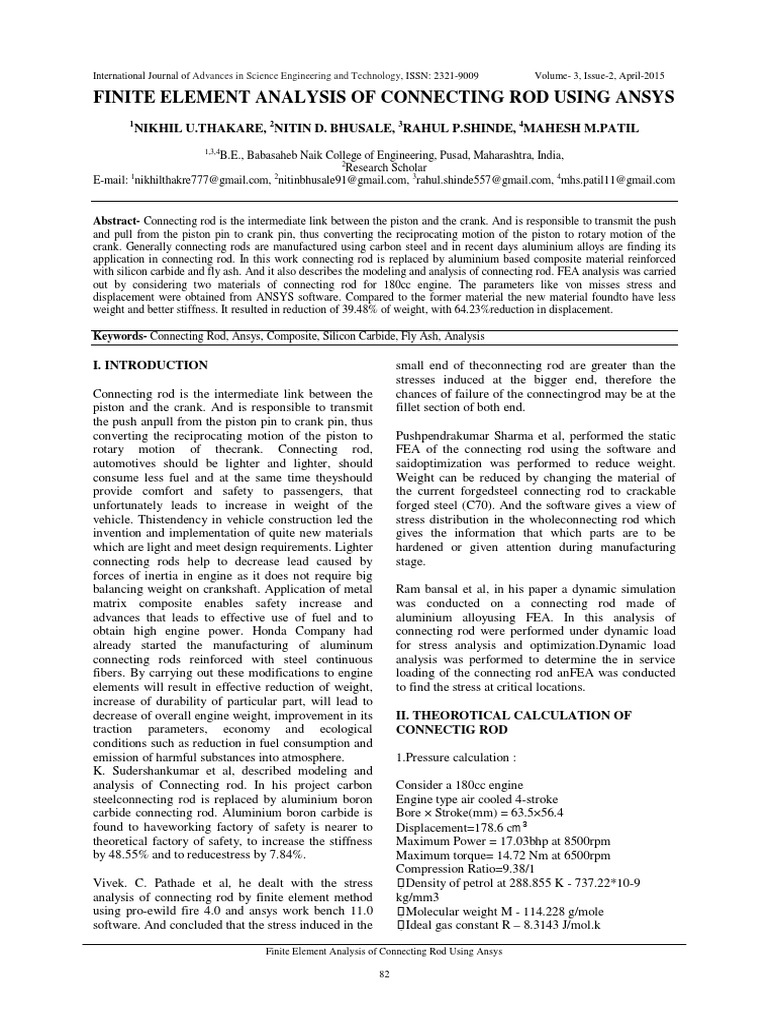 FEA of Connecting Rod with ANSYS | PDF | Stress (Mechanics) | Piston