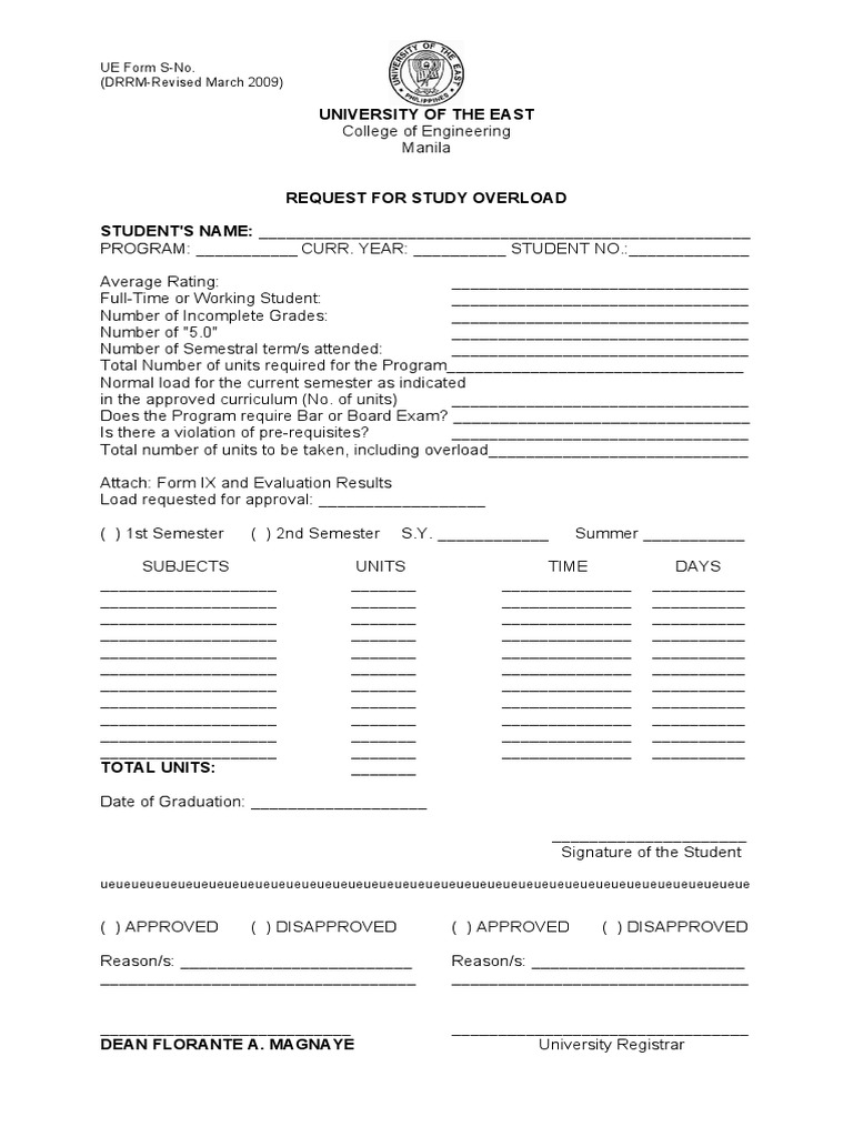 University of The East: UE Form S-No. (DRRM-Revised March 2009) | PDF ...