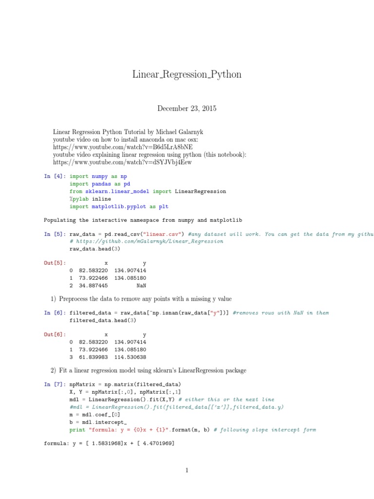 Linear Regression Python Sklearn Numpy P PDF | PDF Linear Regression Python Sklearn Numpy P PDF | PDF