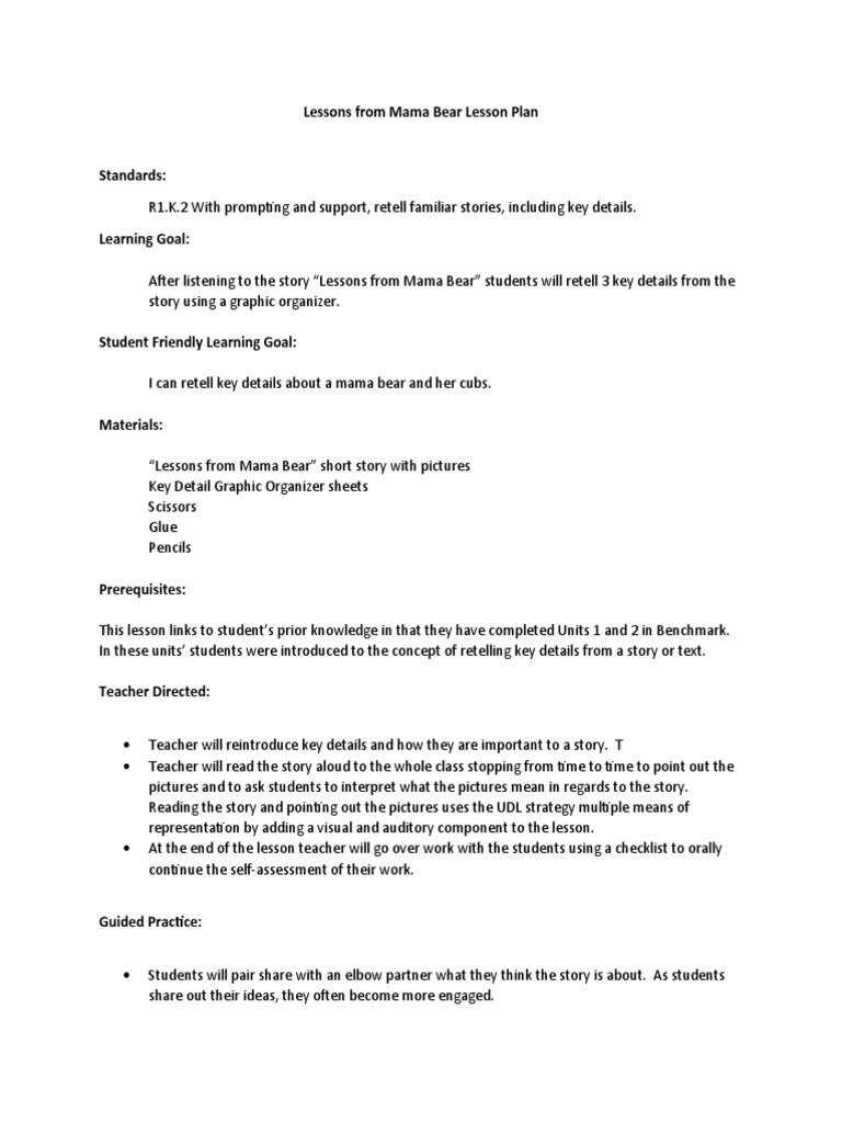 Mama Bear Lesson Plan Overview | PDF | Lesson Plan | Education Theory