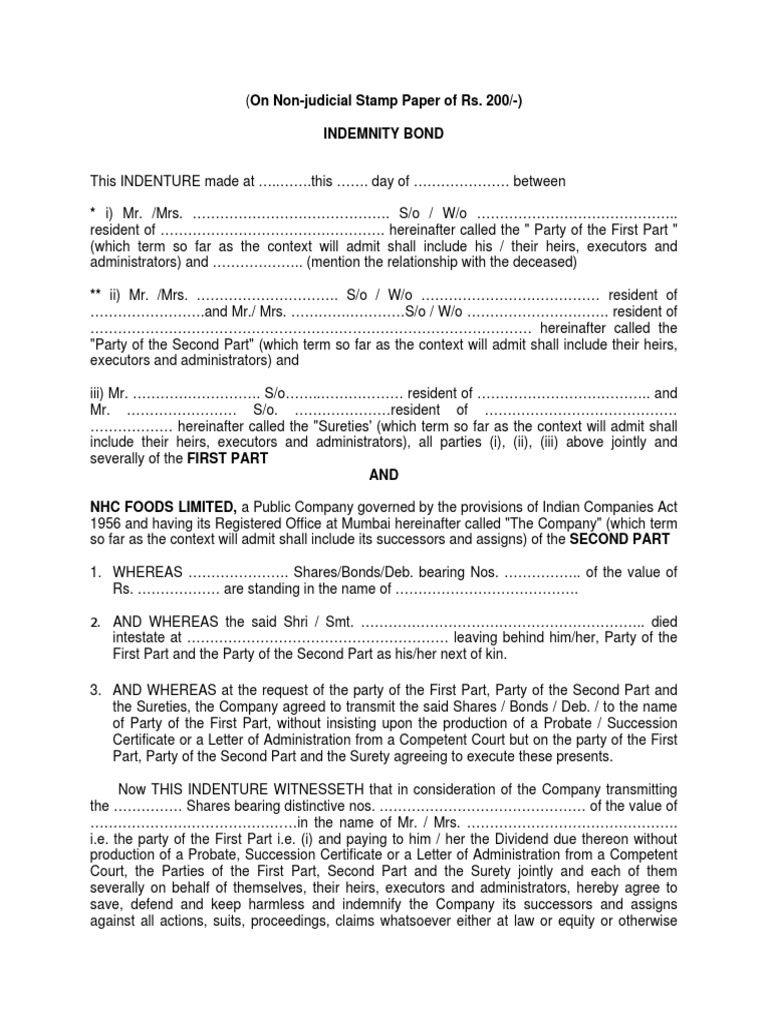 Indemnity Bond | PDF | Probate | Surety