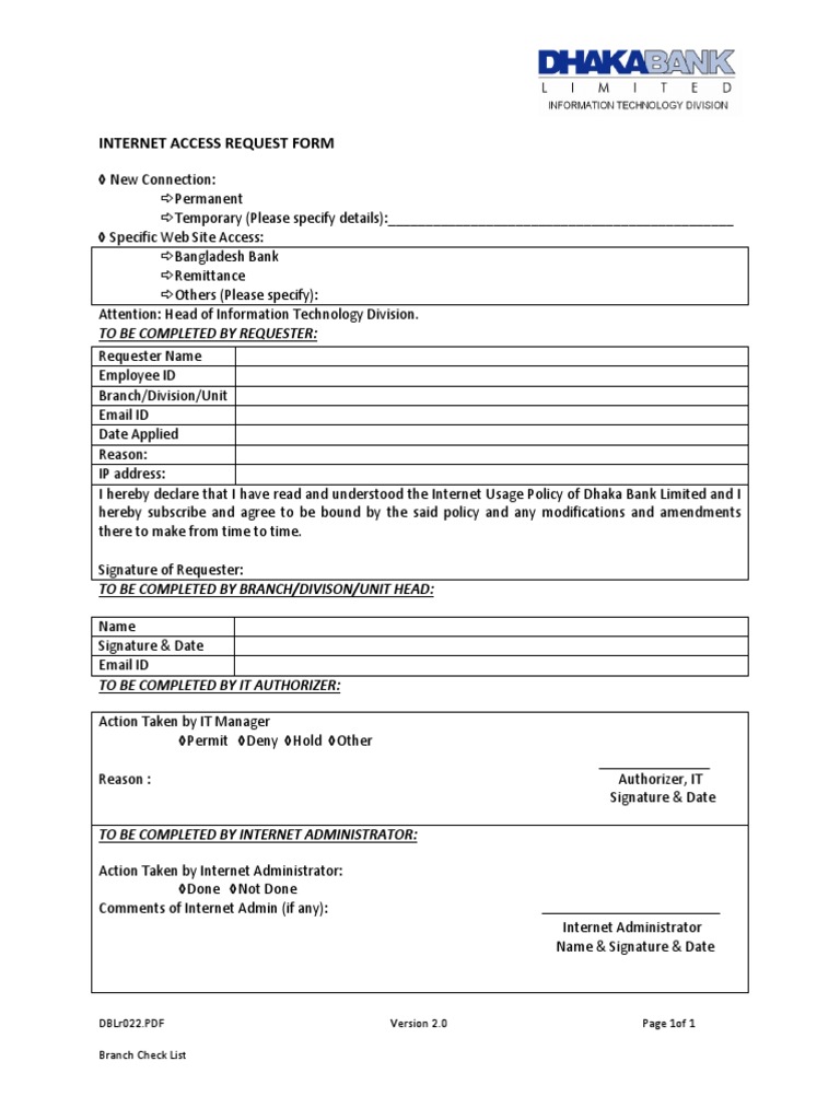 Internet Access Request Form | PDF