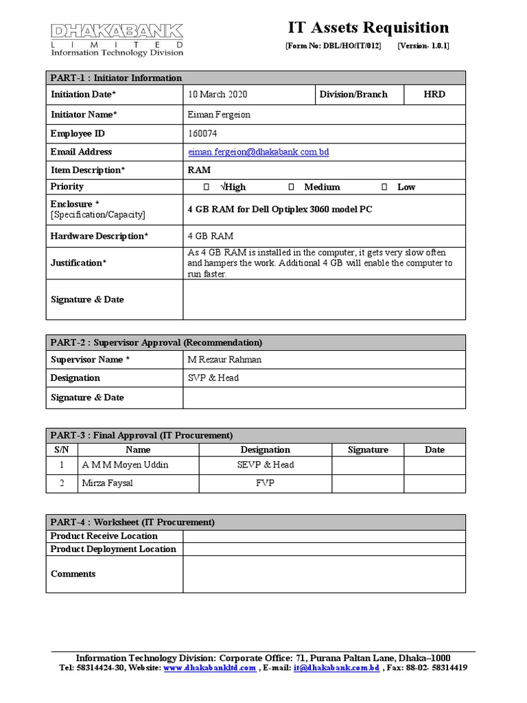 IT Assets Allocation Form | PDF | Computers