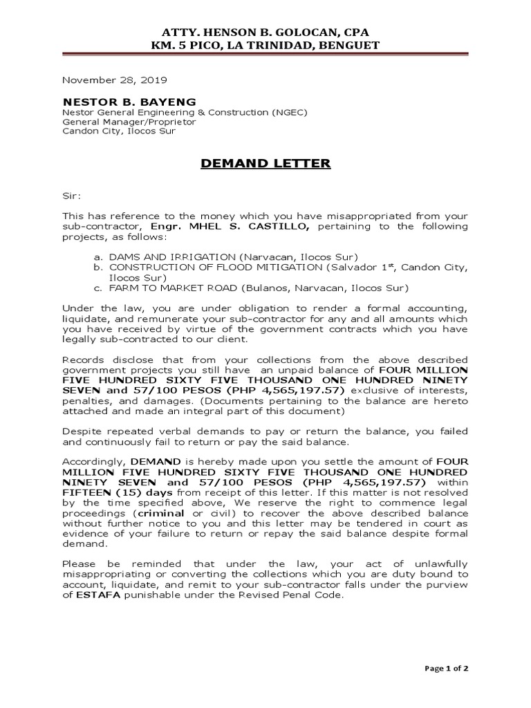 Demand Letter - Estafa Jasser | PDF | Public Law | Justice