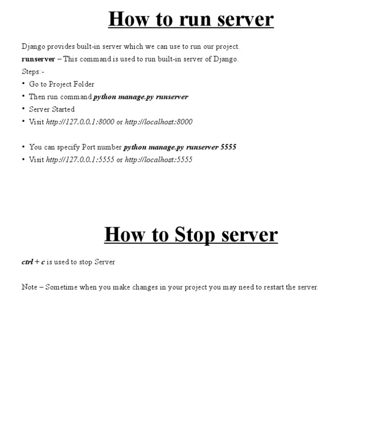 How To Run Server: Runserver - This Command Is Used To Run Built-In ...