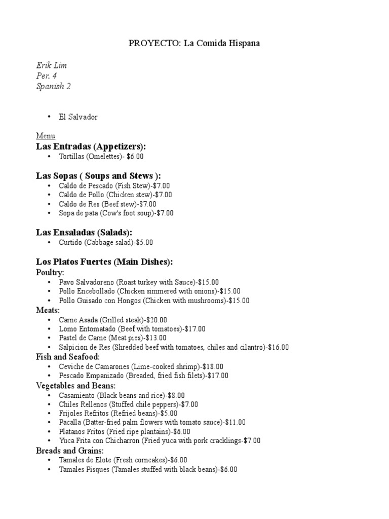 La Comida Hispana | PDF | Food And Drink Preparation | Regional ...