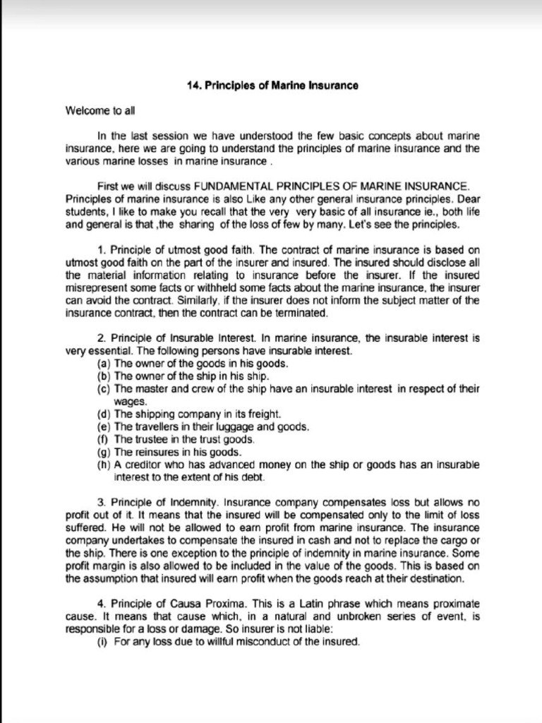 Principles of Marine Insurance | PDF