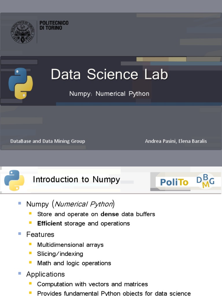 Data Science Lab: Numpy: Numerical Python | PDF | Array Data Type ...