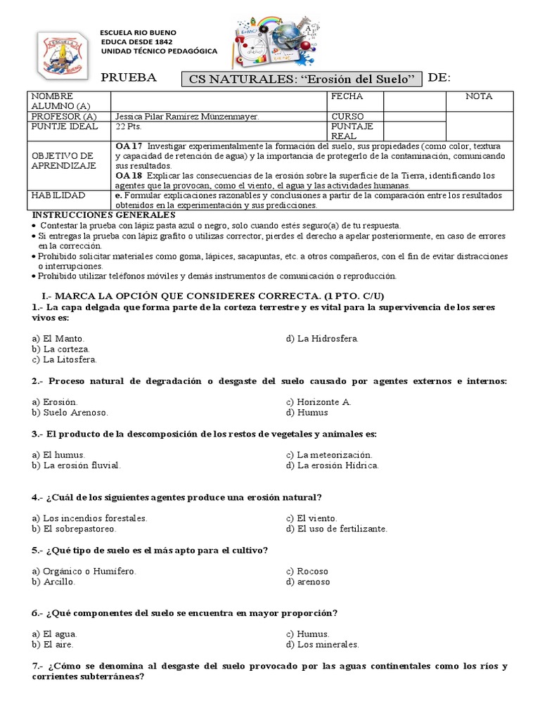 Prueba Suelo y Erosión | PDF | Suelo | Erosión