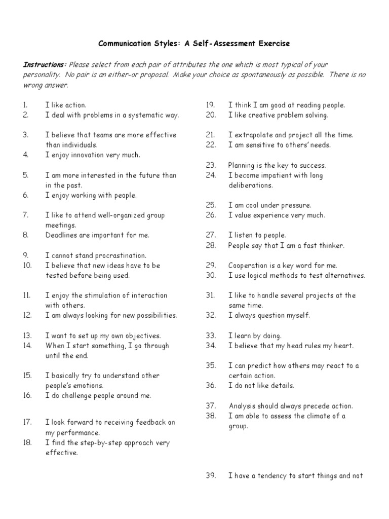 Communication Styles Self-Assessment Guide | PDF | Idea | Perception