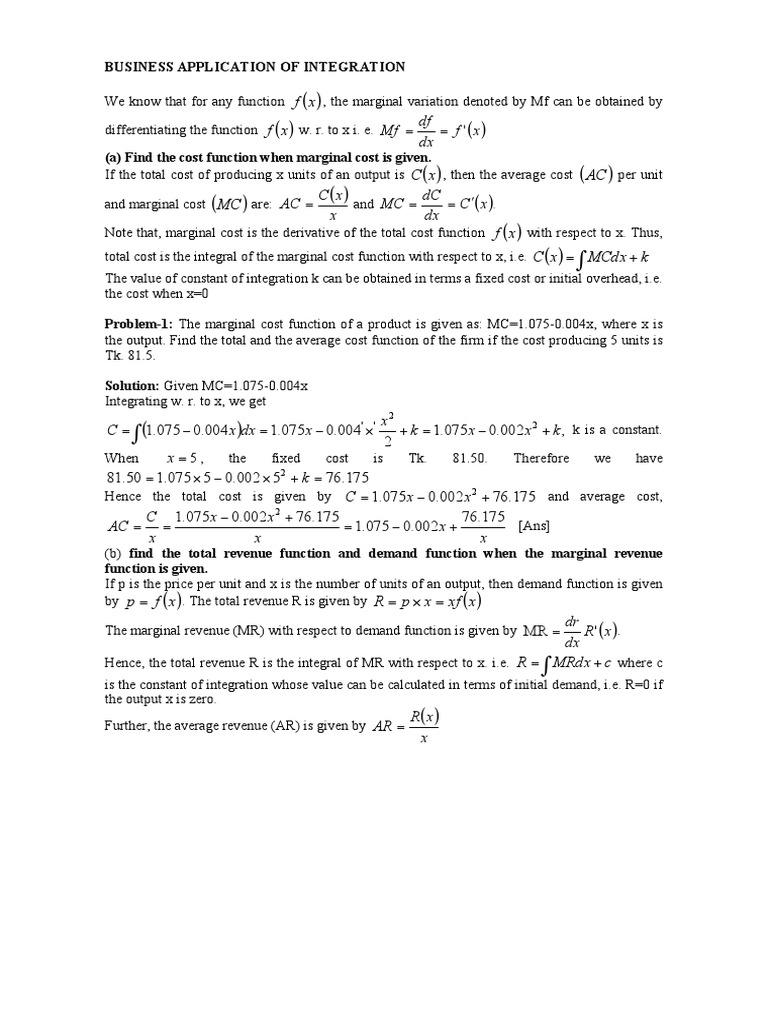 Chapter-13 Integration and Use in Business Problems PDF | PDF | Economic Surplus | Demand