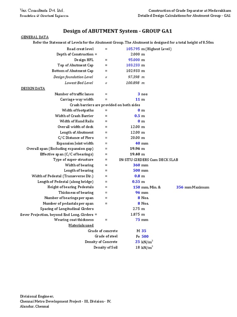 Construction of Grade Separator Detailed Design Calculations | PDF ...