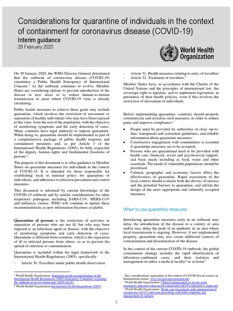 Considerations For Quarantine of Individuals in The Context of ...