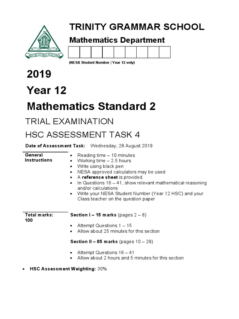 2019 HSC MAS2 Task 4 (Trial) | PDF | Interest | Speed