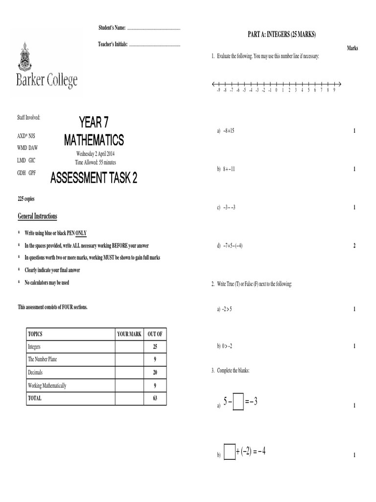 Year 7 Year 7 Year 7 Year 7 Mathematics Mathematics Mathematics ...