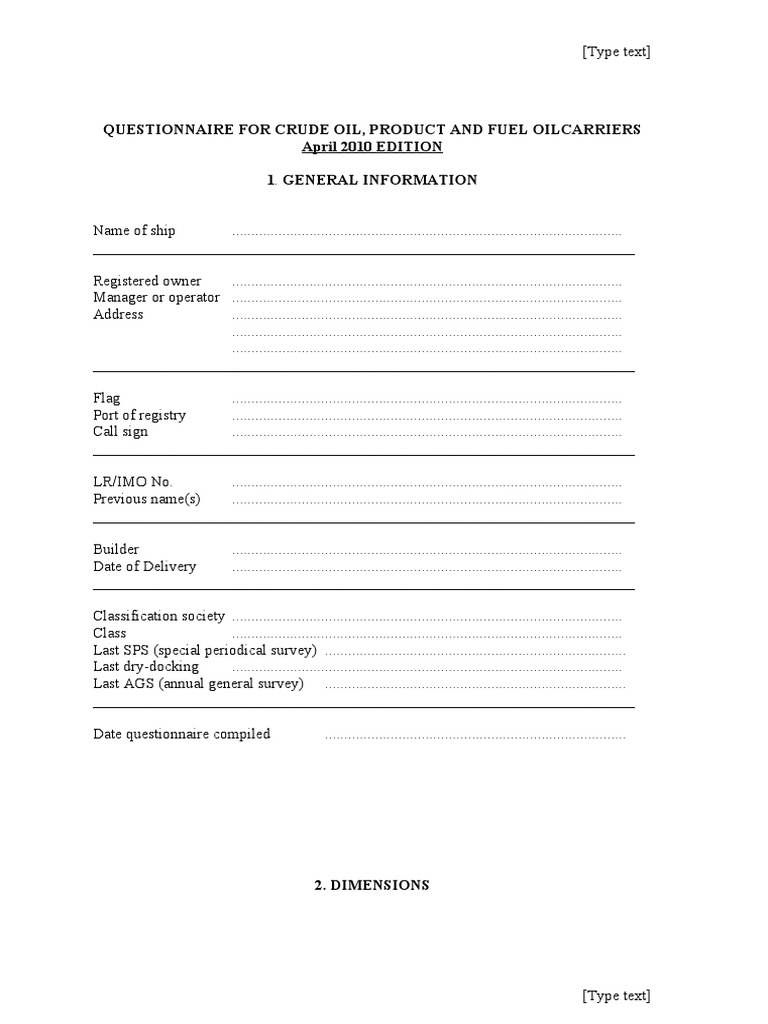 Questionnaire For Crude Oil, Product and Fuel Oilcarriers April 2010 ...